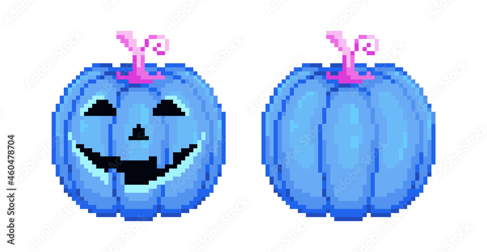 Pixel art Halloween Fun Blue Pumpkin set. Pixel jack halloween pumpkin ...