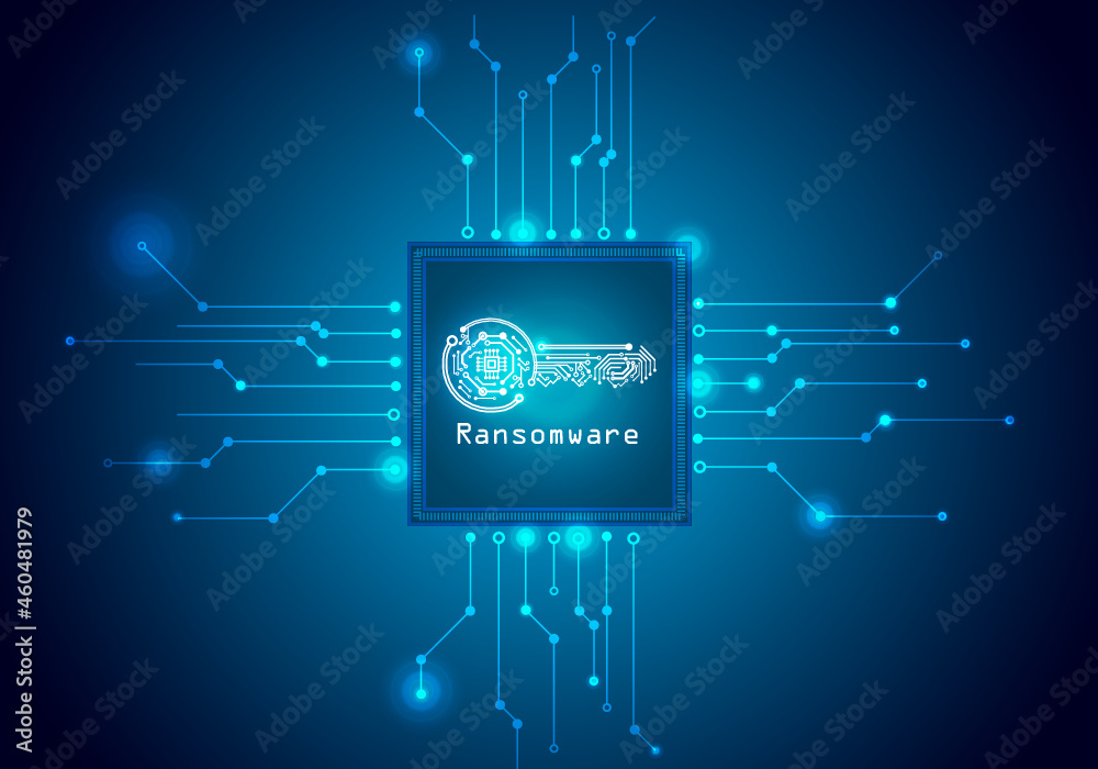 Ransomware virus on a computer screen - encrypt key on a dark blue ...