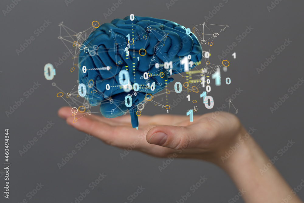 Brain. Digital brain. 3D Science and Technology concept. Neural network ...