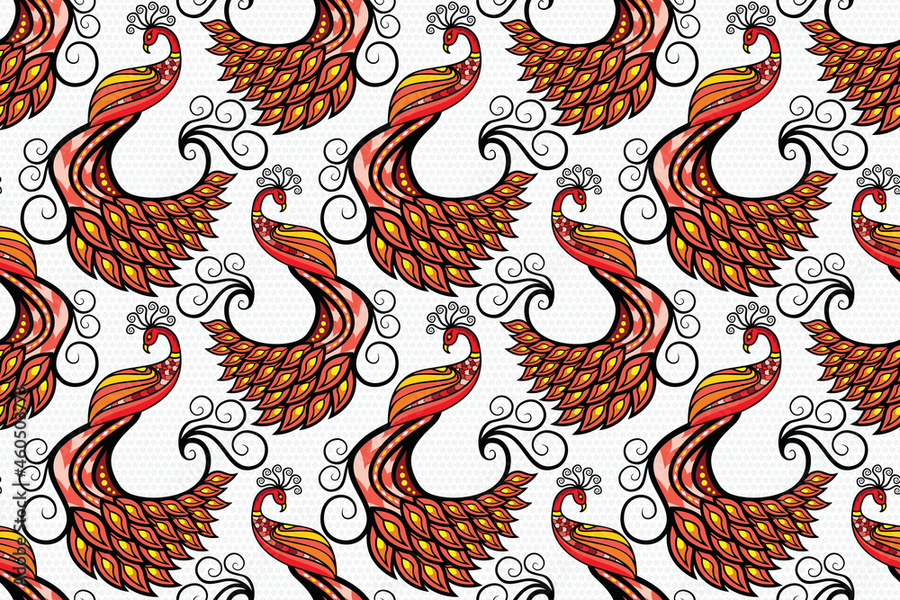 Seamless pattern with phoenix vector Illustration, Indonesian batik ...