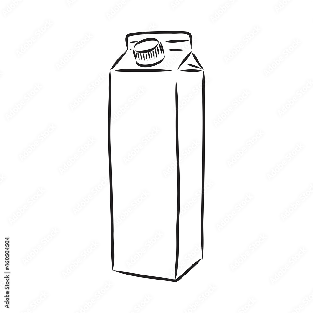 milk container or box packaging. vector hand drawn sketch illustration ...