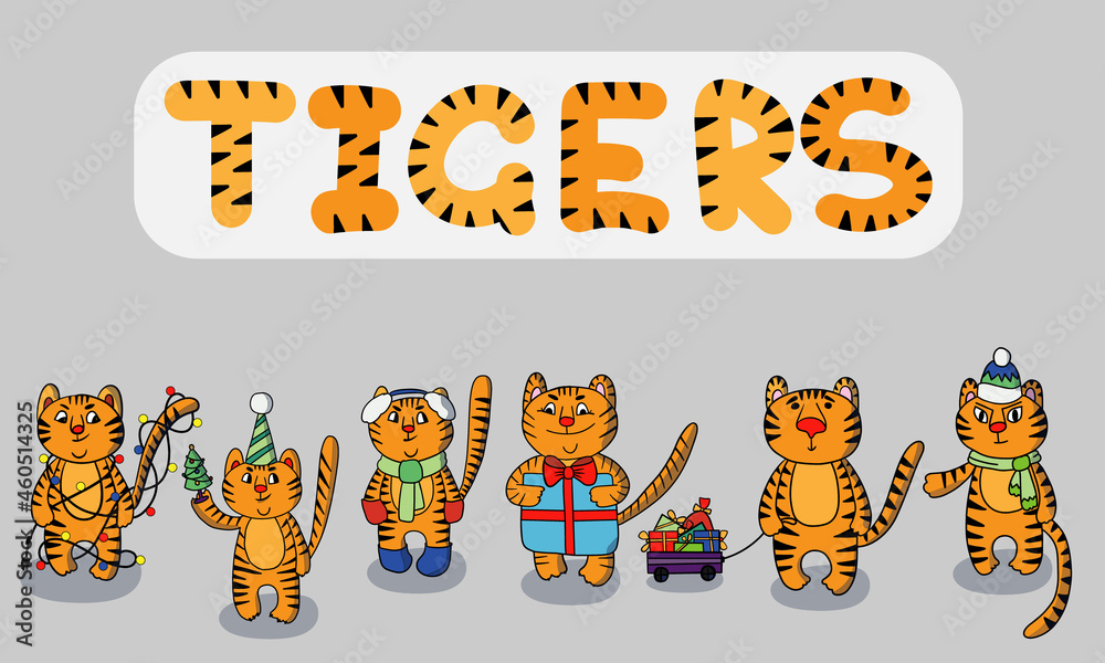 Funny chinese tigers set. Cute cartoon character. The tiger is the ...