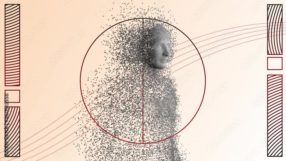 Animation of human body formed with exploding particles and geometry ...