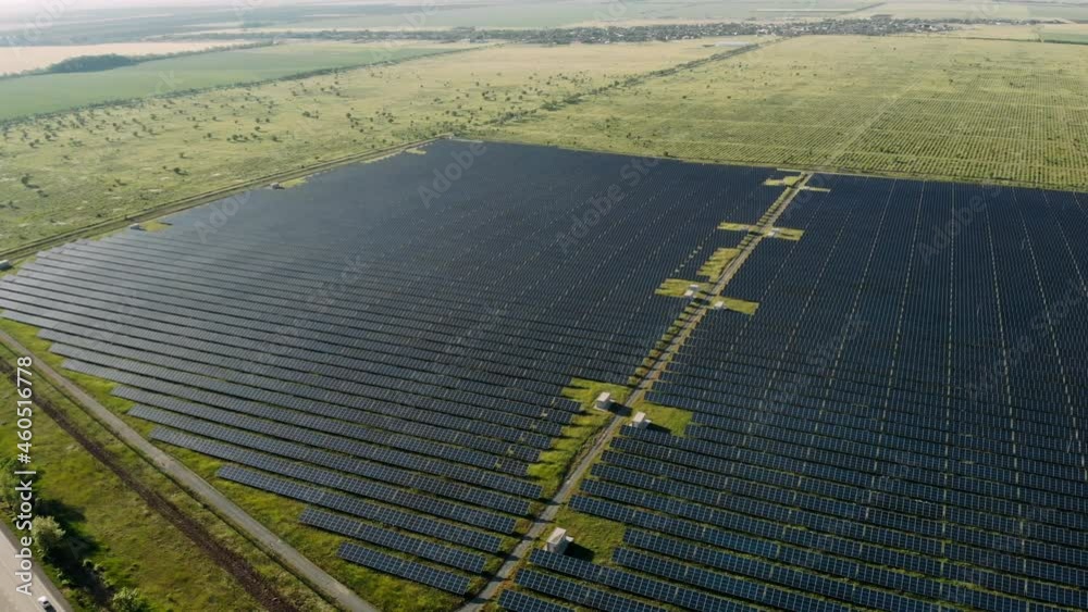 Solar farm. Solar energy production. Rows of photovoltaic solar cells ...