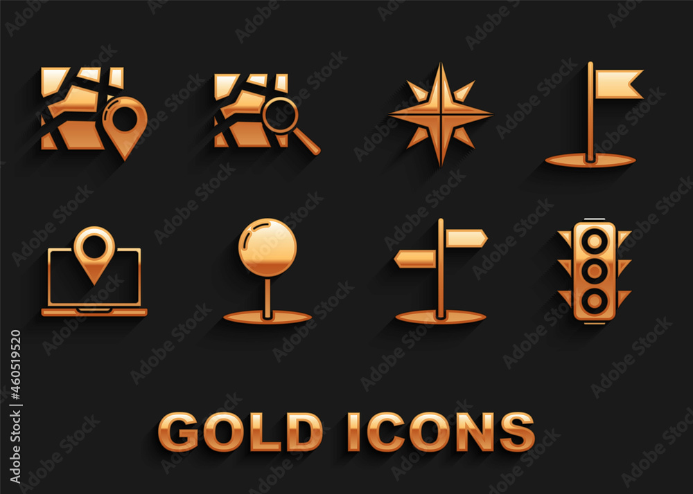 Set Push pin, Flag, Traffic light, Road traffic sign, Laptop with ...