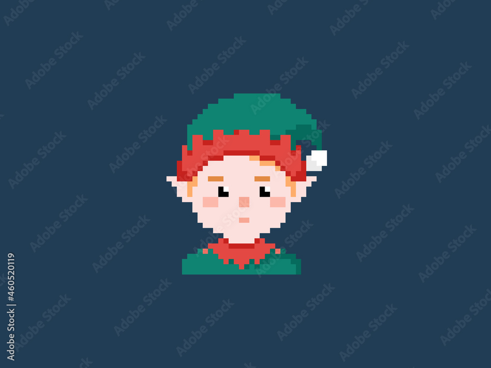 Pixel art Santa Boy Elf. Vector 8 bit style retro illustration of Santa ...