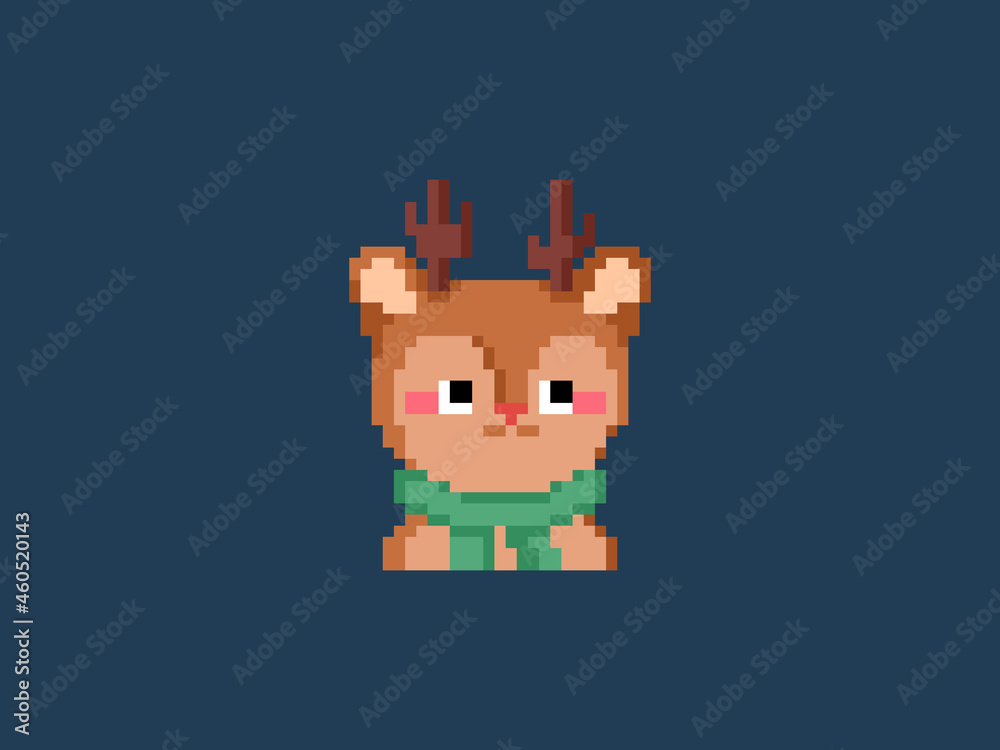 Pixel art Reindeer in scarf. Vector 8 bit style retro illustration of ...