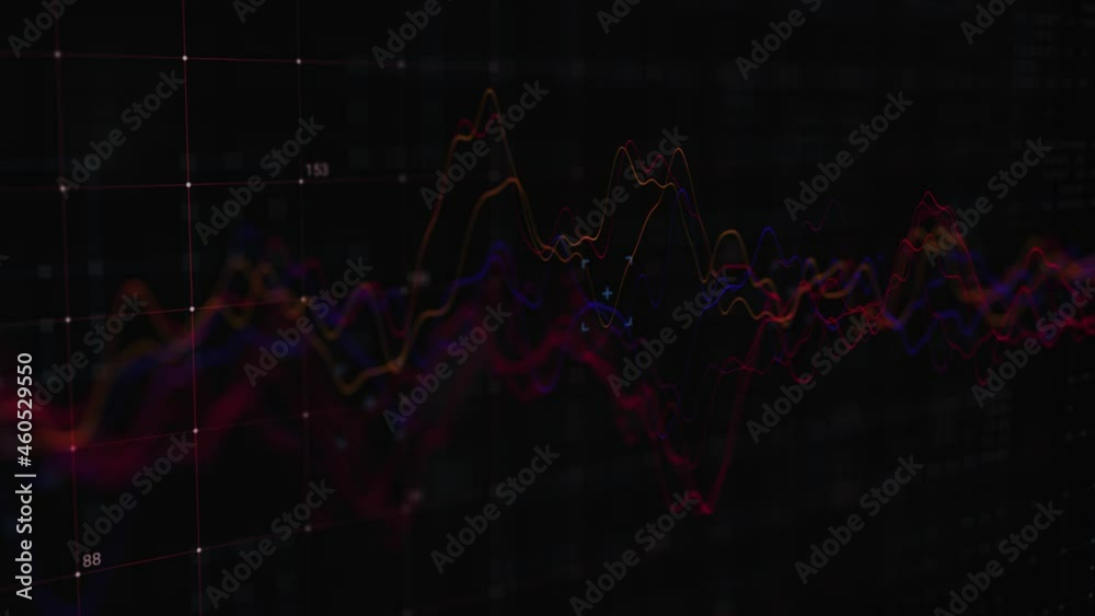 Wave stock markets dark chart 3d loop animation. Different market ...