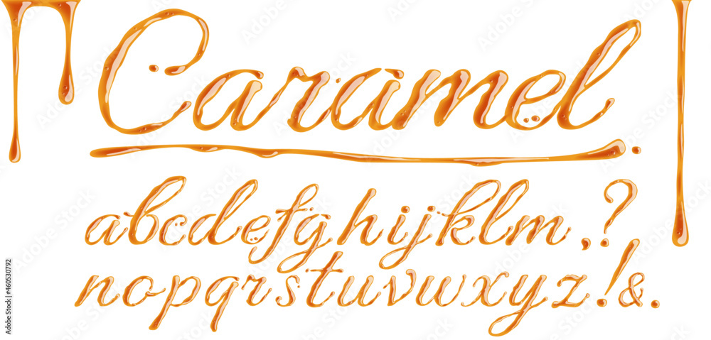 Vector caramel font on a white background. Latin alphabet. The ...
