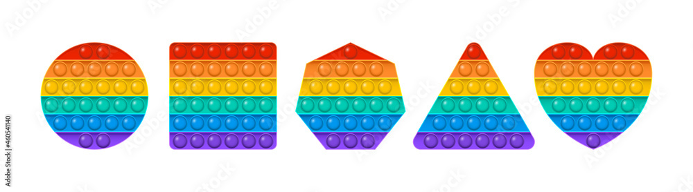 Popit vector toy, rainbow push bubbles, sensory game, fidget set ...