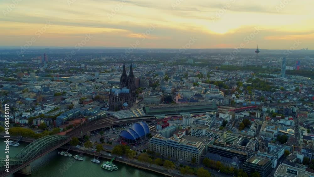 Aerials Cologne Germany Main Town Aerial and Church On River, Köln ...