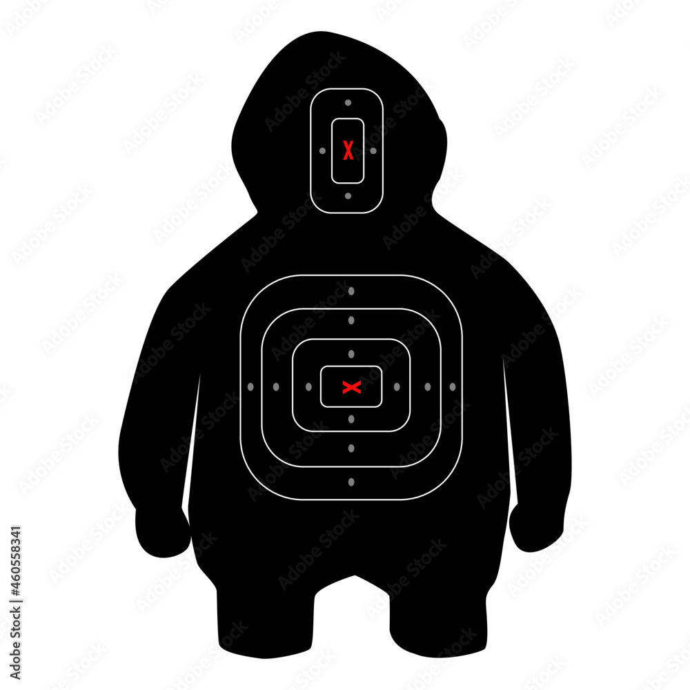 Gun shooting targets. Cartoon man in hoods shape silhouette. Aim and ...