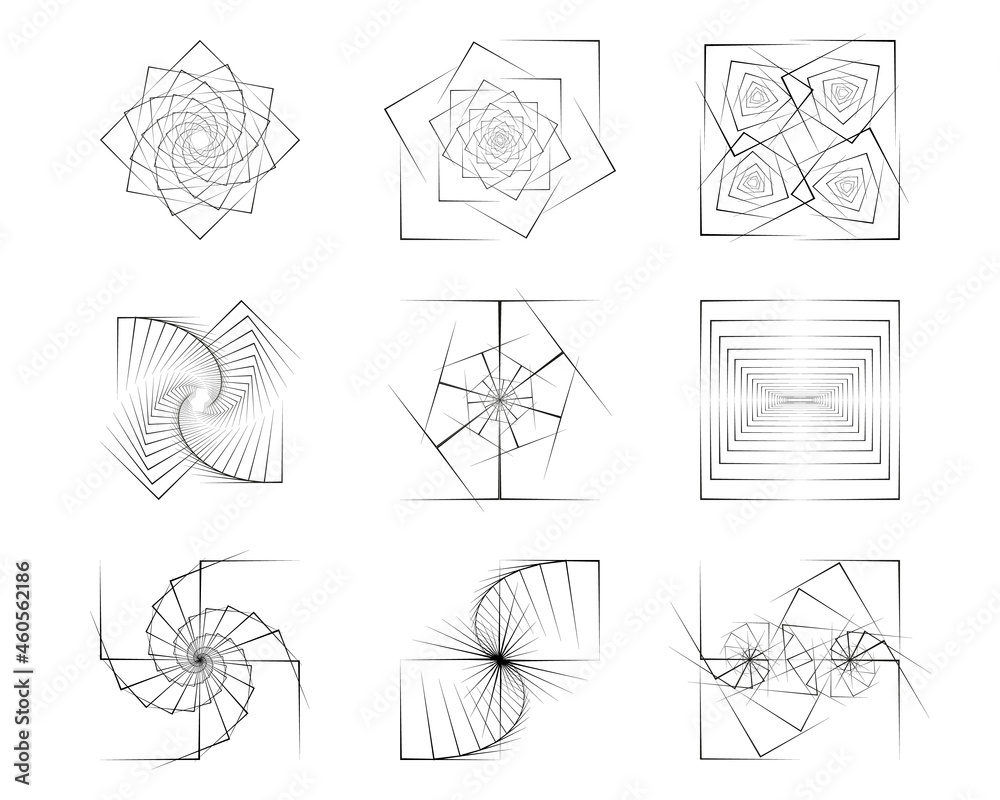 Editable (raw/not expand) spiral swirl, twirl dots, square halftone ...