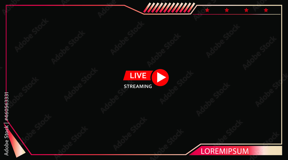 video frame template for game live broadcast with golden gradient red ...