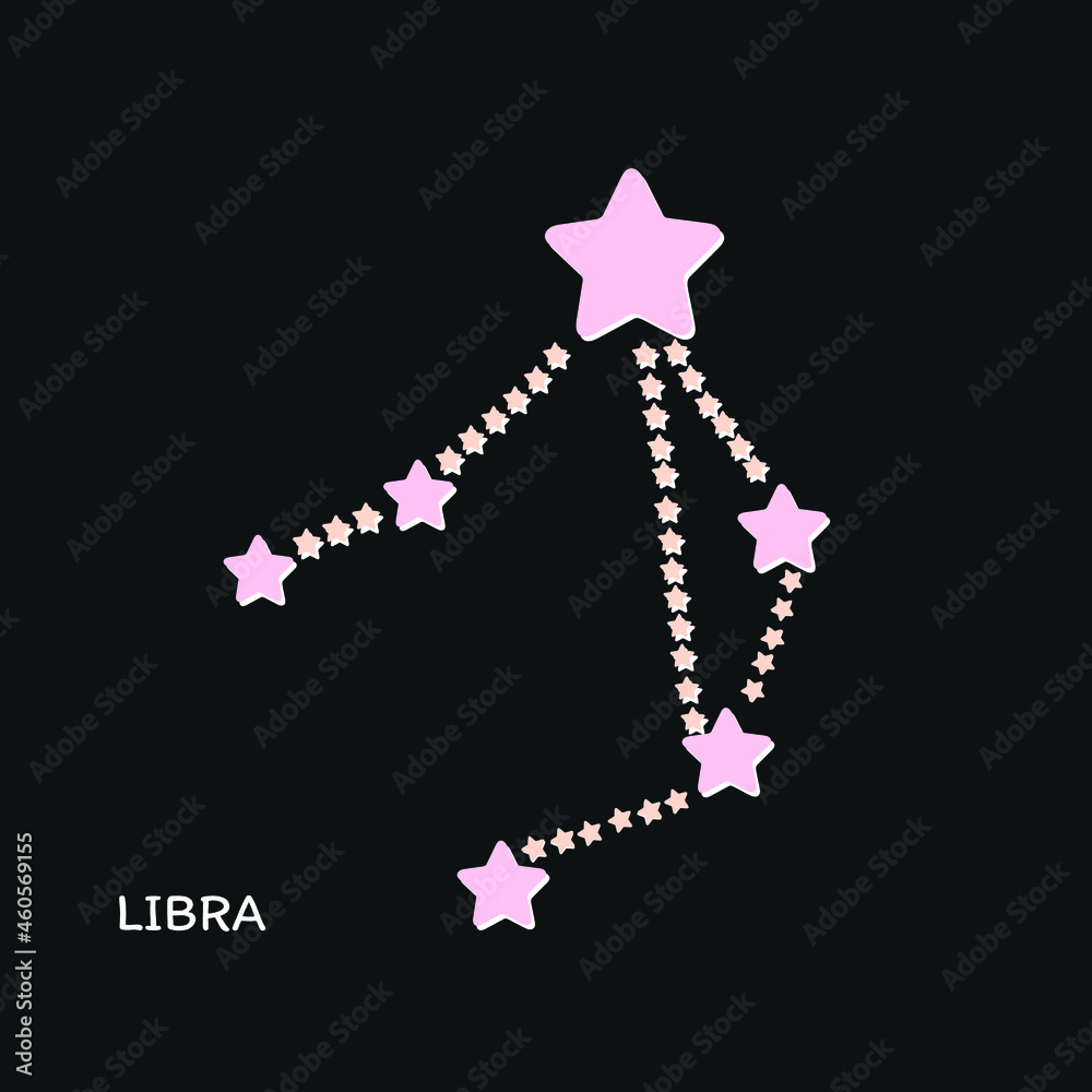 Zodiac sign Libra constellation style, hand drawn vector with pink ...