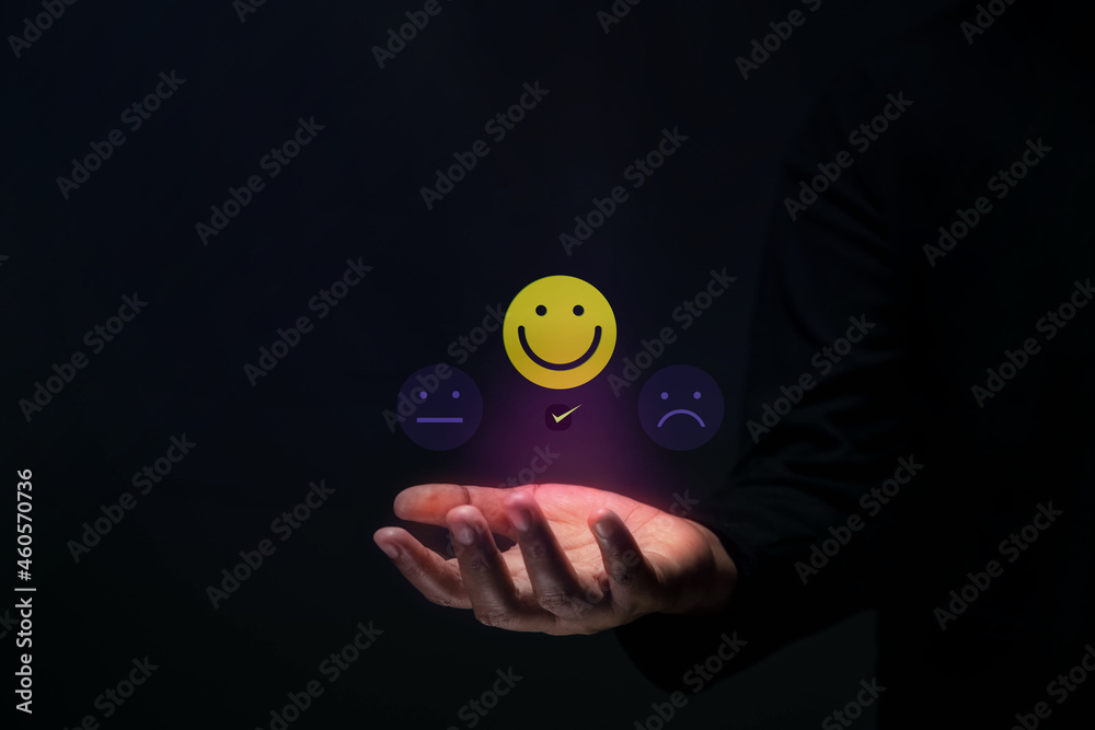 Customer Experience Concept. Happy Client giving Positive Review ...