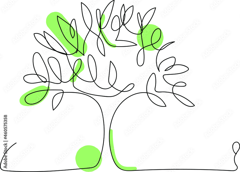 Continuous line drawing of tree on white background. Line drawing for ...