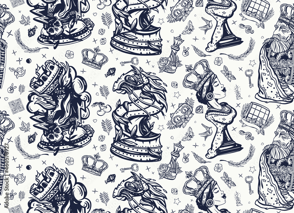 Chess pattern. Checkmate retro colorful seamless background ...