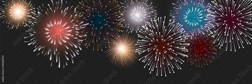 set of isolated vector fireworks on a transparent background. Stock ...