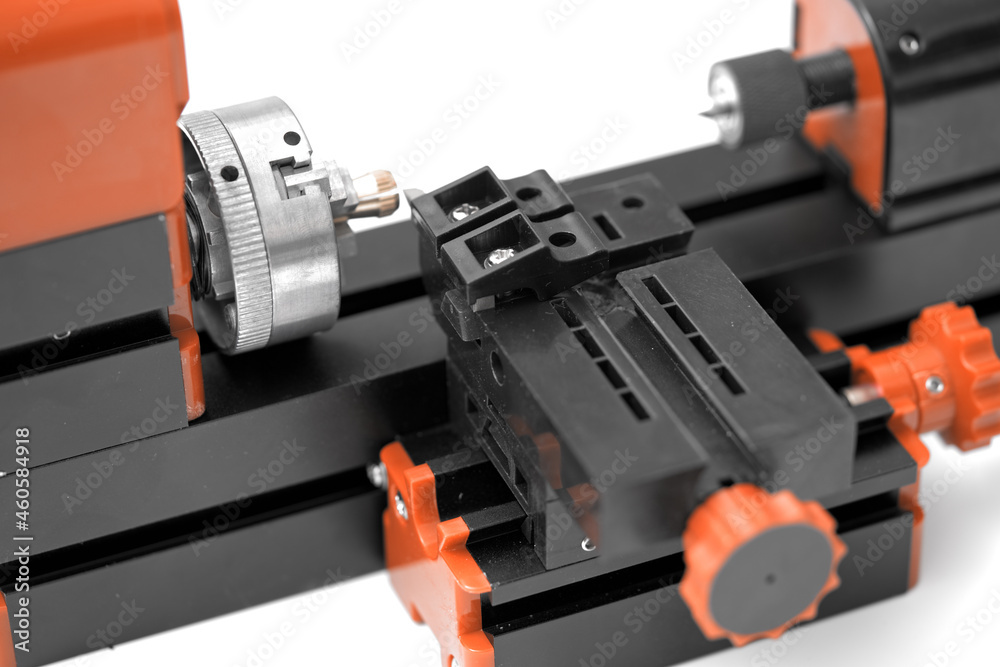 Small diy turning lathe machine for education and hobby Stock Photo ...