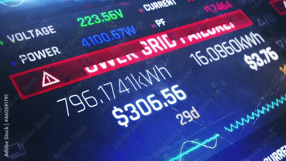 Power grid failure warning message on electric meter, power outage ...