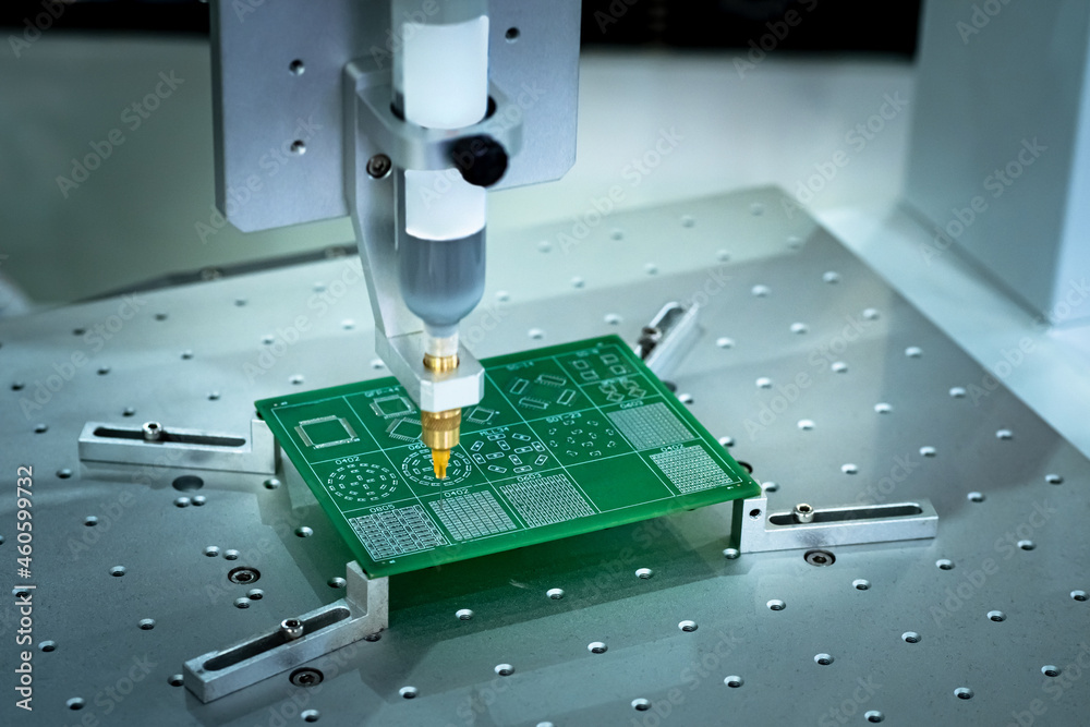 Production of transistor microboards. Blank PCB inside equipment ...
