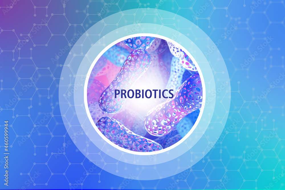 probiotics letters. Probiotics logo on blue background. Microbiome in ...