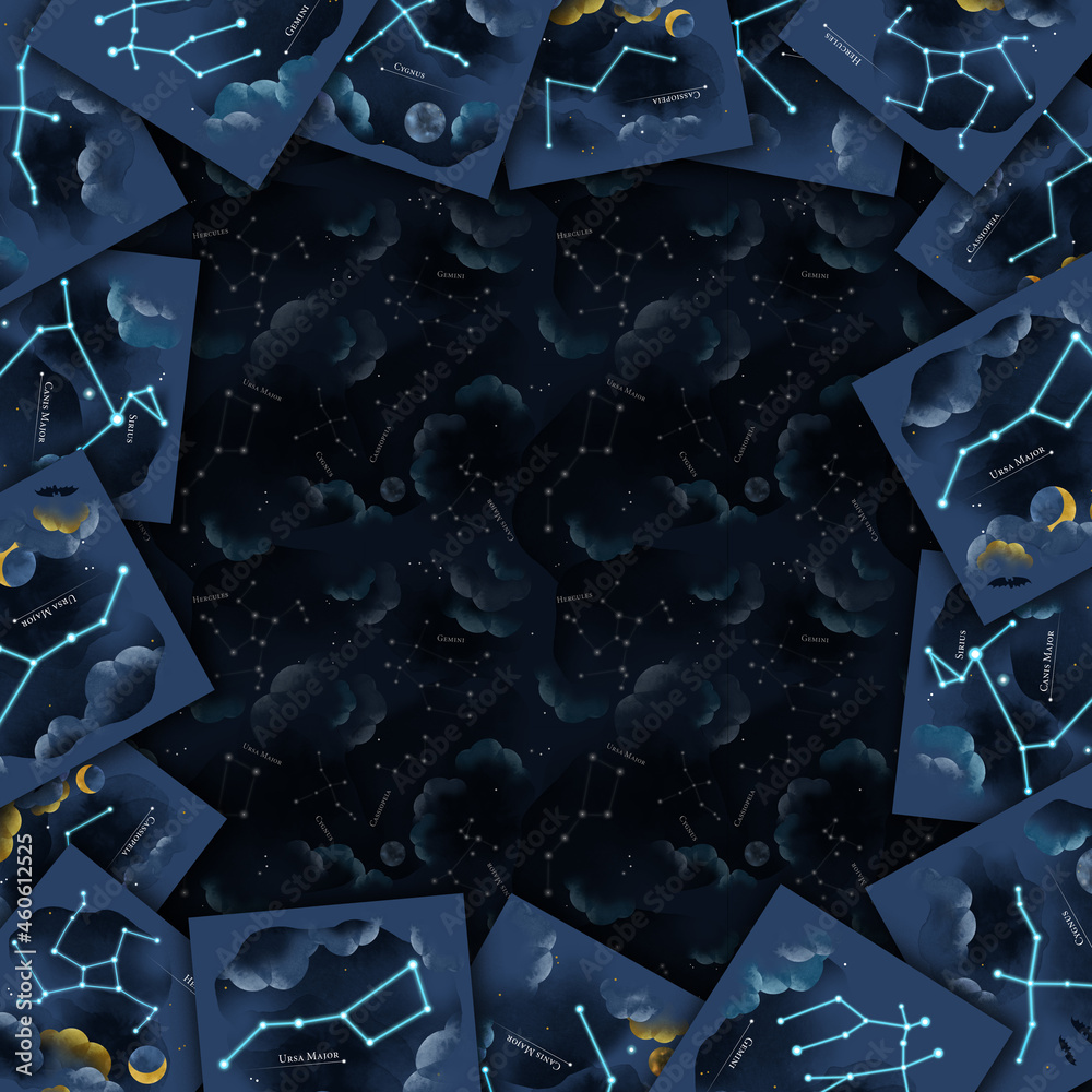 Illustration of the frame for the design of the "Night sky". Star ...