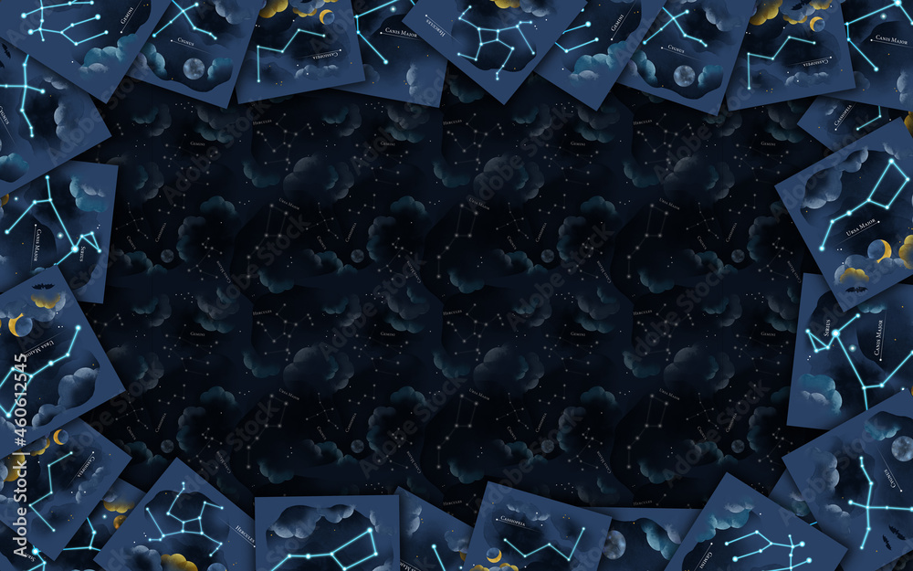 Illustration of the frame for the design of the "Night sky". Star ...