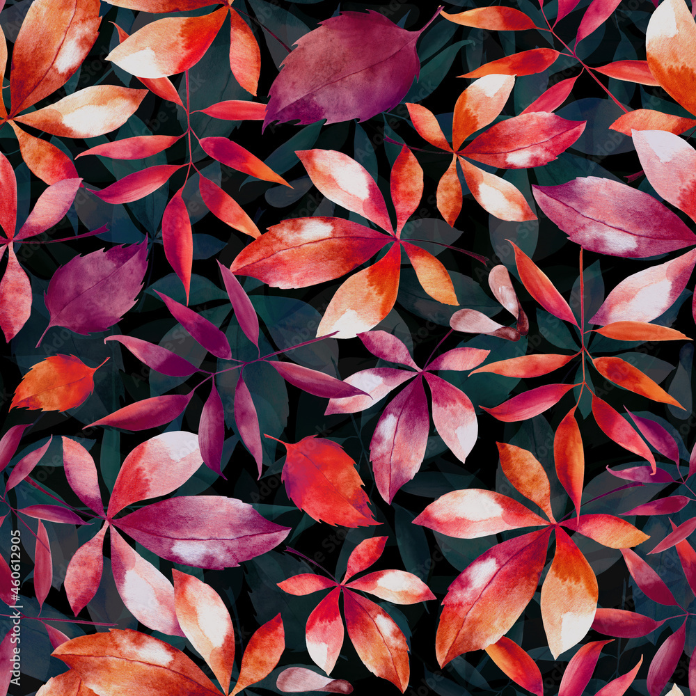 Seamless pattern of red autumn leaves. Bright leaf fall. Modern pattern ...