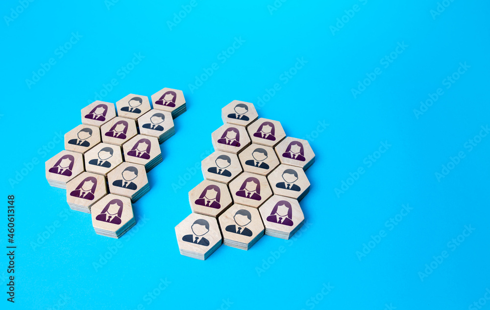 People were divided into two groups. Community split. Division into two ...