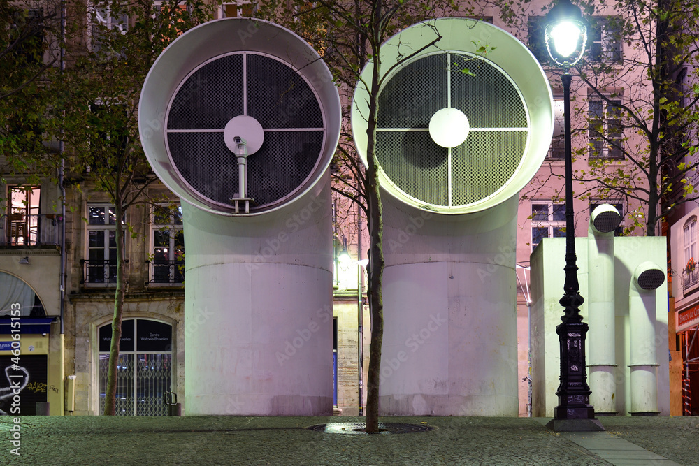 Ventilation pipes with street light at night time in Paris Stock Photo ...