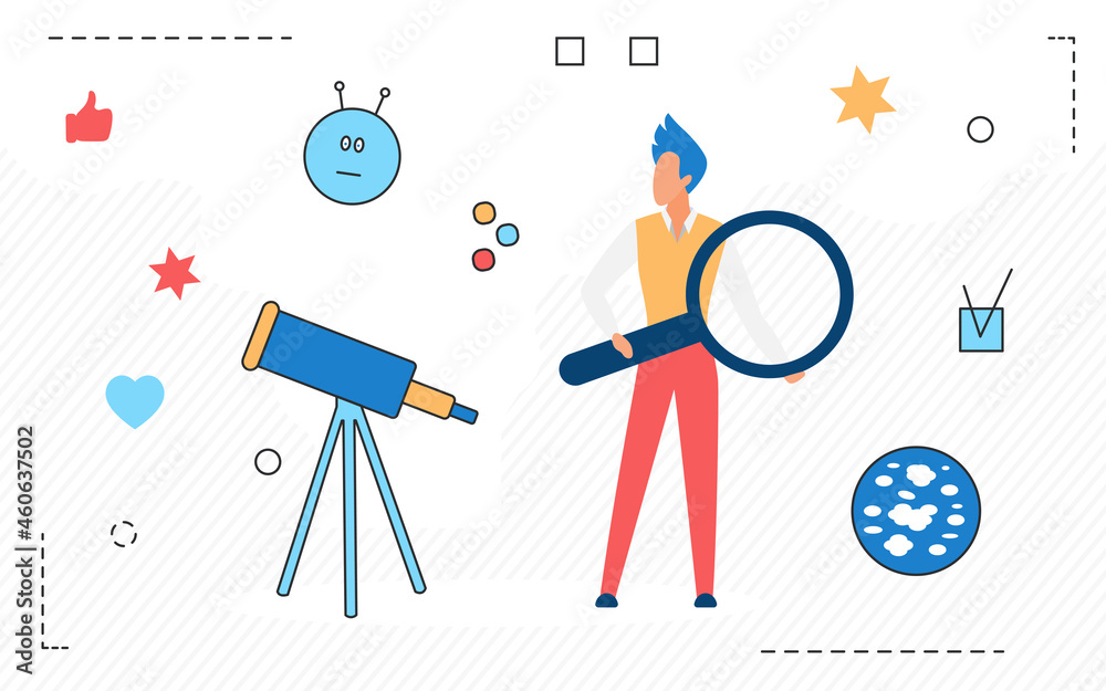 Space science research, astronomy vector illustration. Cartoon ...