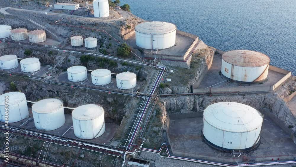 Oil terminal (tank farm) for gas, diesel and petroleum, on the coast ...