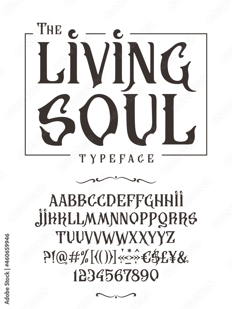 Font The Living Soul. Vintage craft design Stock Vector | Adobe Stock