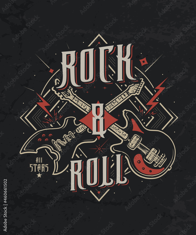 Vintage design of print Rock and roll Stock Vector | Adobe Stock