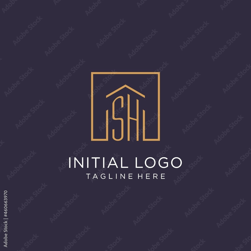 SH initial square logo design, modern and luxury real estate logo style ...