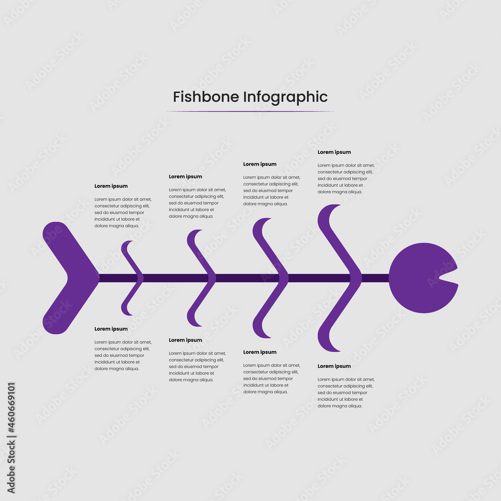Fishbone chart with five connected elements. Concept of 5 stages of ...