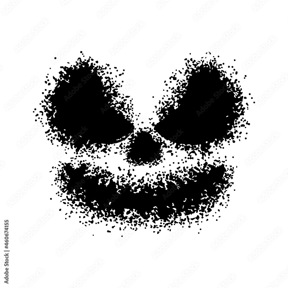 Scary, sinister face. Drawing for a print on clothes. Black ink grunge ...