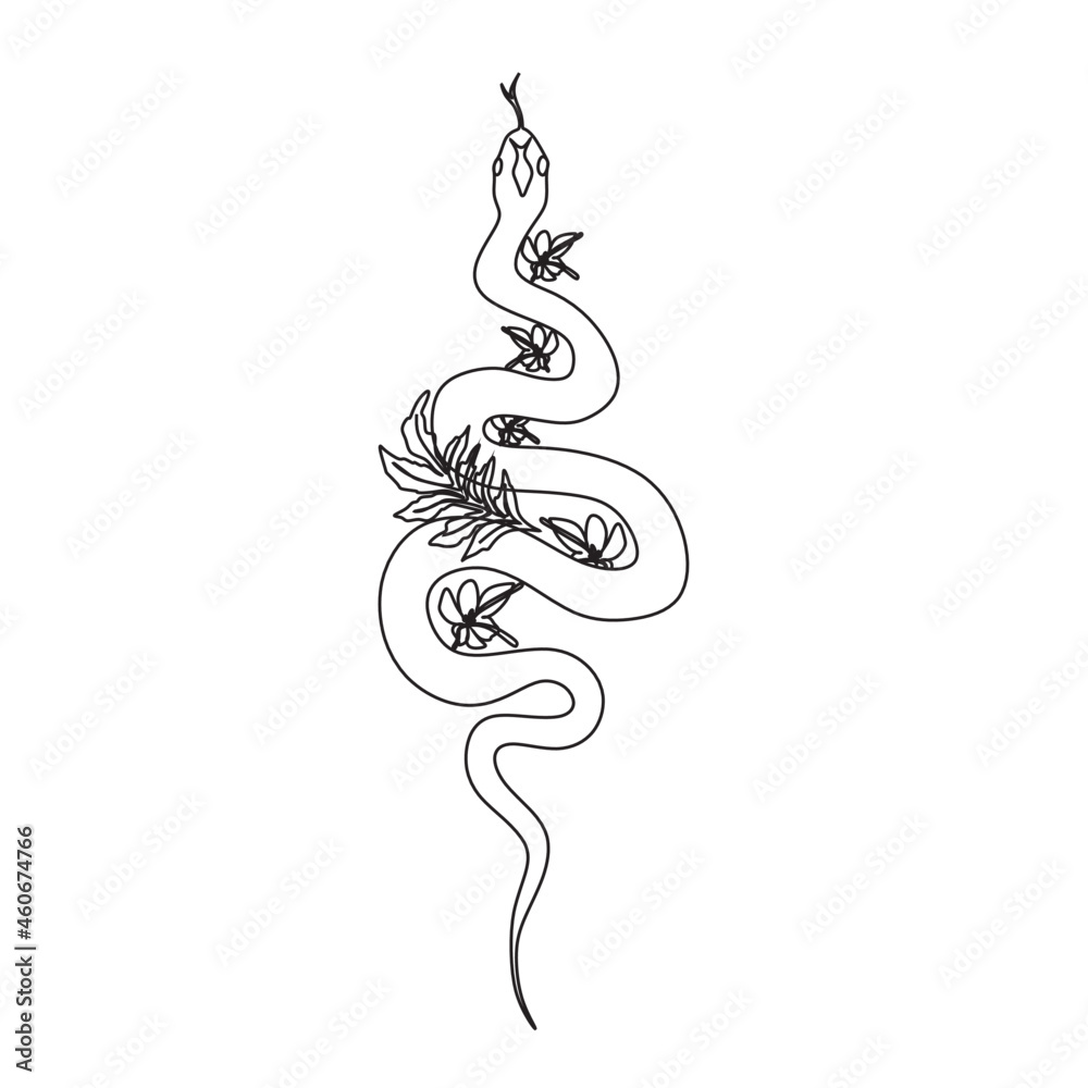 One Line Snake Art Print. Abstract vector drawing. Traditional Snake ...
