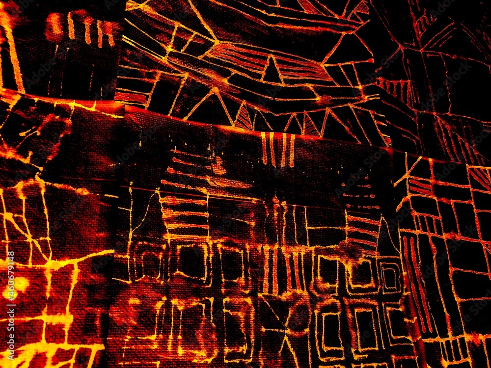 Triangle Squares. Vivid Grunge Abstract Painting. Red Patchworks ...