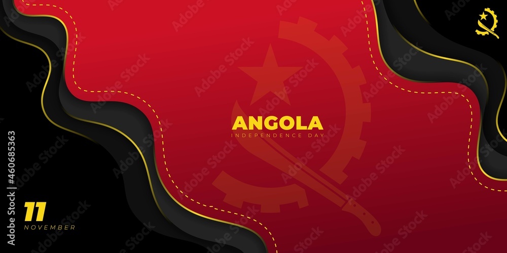 Red and black Abstract background with machete and gear for angola flag ...