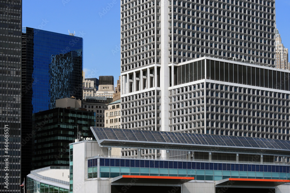 Various architecture of Office Building in New York Manhattan downtown ...