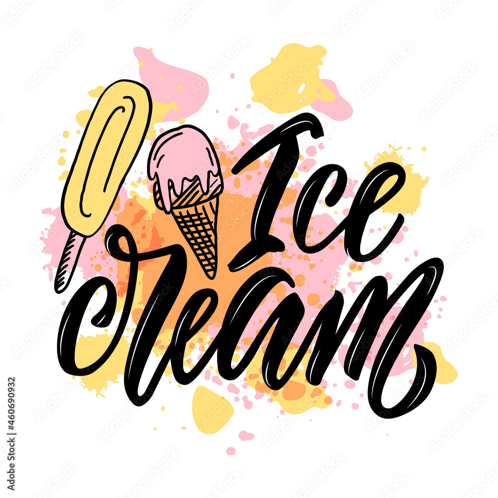 Vector illustration of ice cream text for banner, leaflet, poster ...