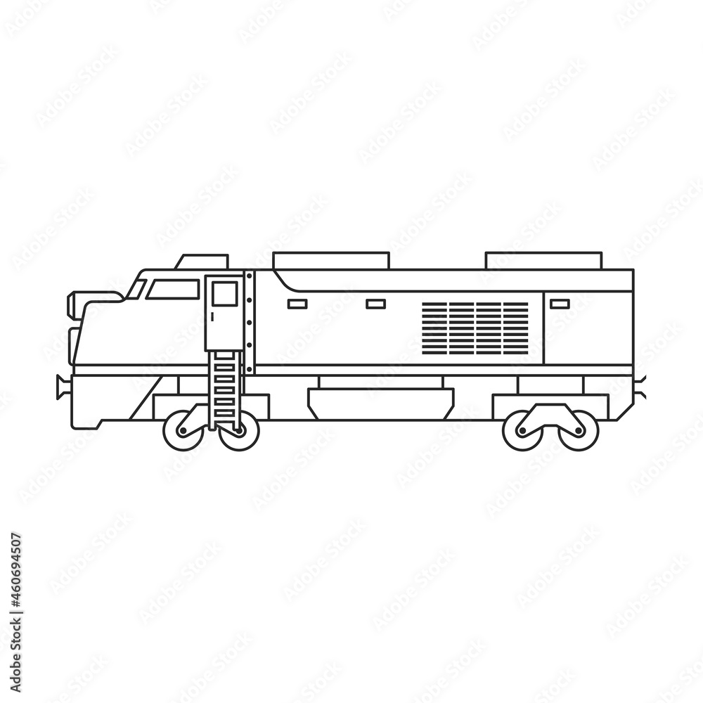 Locomotive with wagon vector outline icon. Vector illustration railway ...