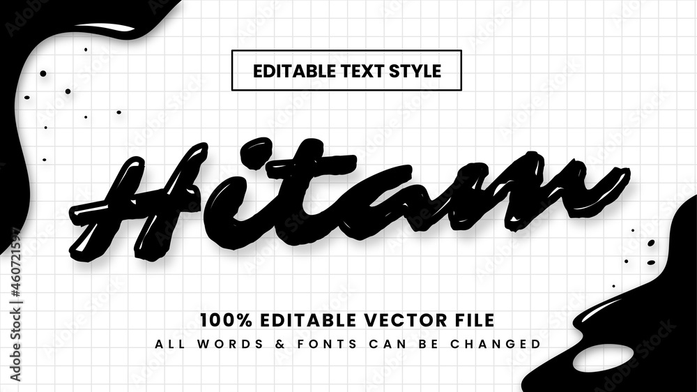 Black Ink 3d Text Style Effect. Editable illustrator text style. Stock ...