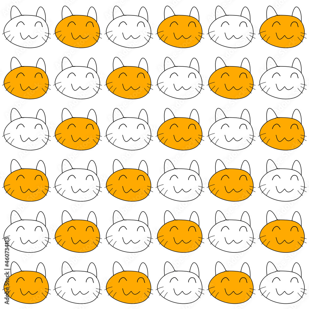 easy cat face drawing seamless pattern on yellow backgrounds for ...