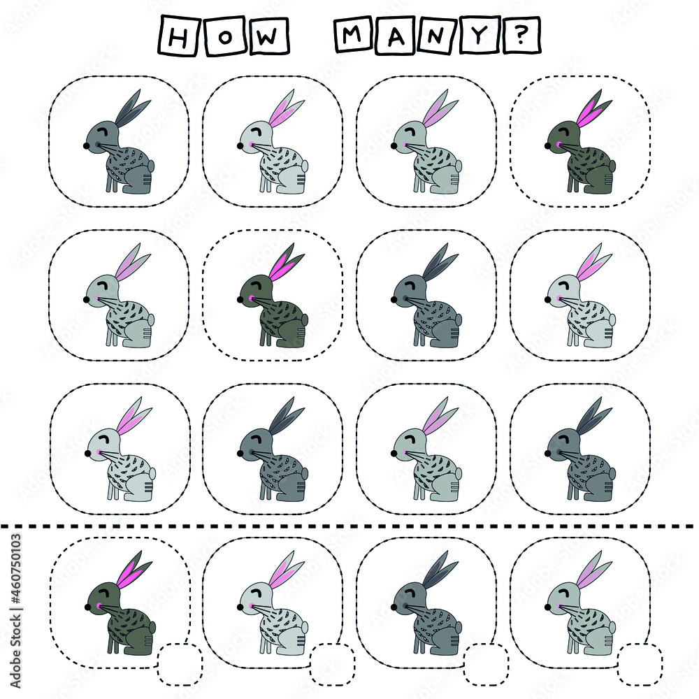 How many counting game with funny rabbits. Worksheet for preschool kids ...
