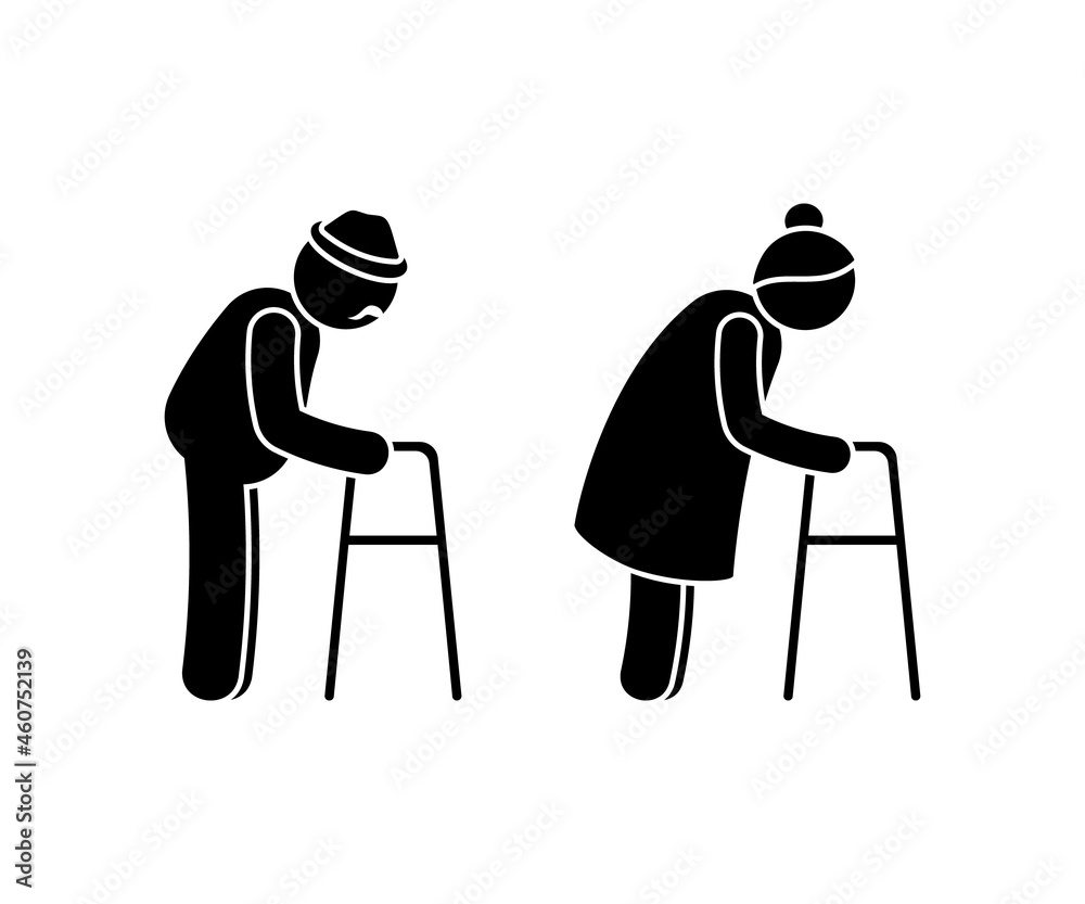 Grandparent stick figure old man and woman vector illustration set ...