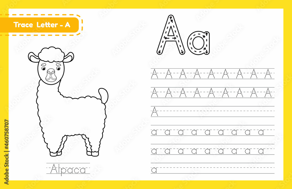 Trace letter A uppercase and lowercase. Alphabet tracing practice ...